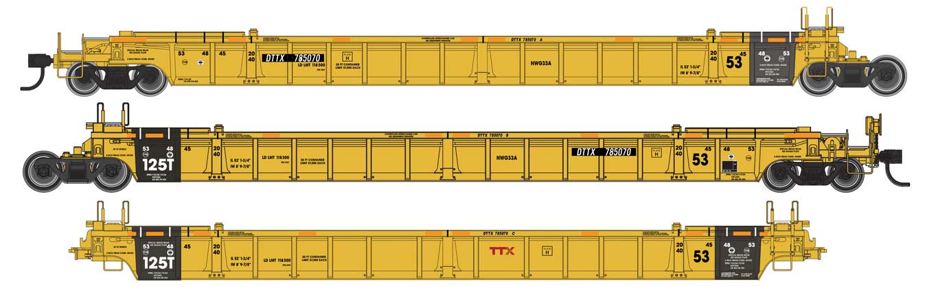 Walthers Mainline 910-55812 NSC Articulated 3-Unit 53' Well Car TTX DT ...