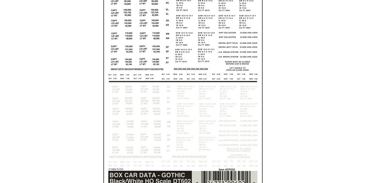 Woodland Scenics DT602 HO Scale Dry Transfer Decals - Boxcar Data Goth ...
