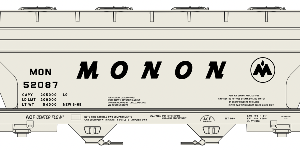 Accurail 81511 HO Scale ACF Covered Hopper Kit Monon MON 52087 — White ...