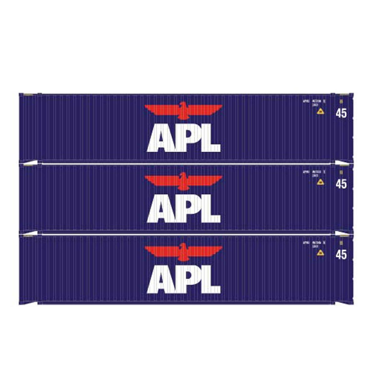 Athearn 28044 HO Scale 45' Container APL APHU #1 3 Pack — White Rose ...