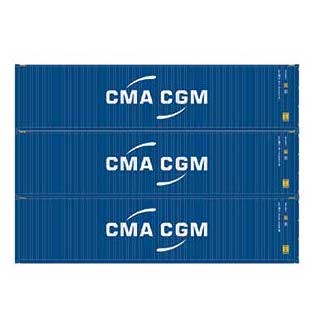 Athearn 28371 HO Scale 40' High Cube Container CMA-CGM ECMU 3 Pack ...