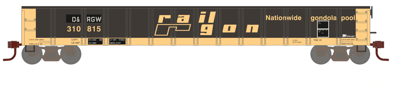 Athearn 8184 HO Scale 52' Mill Gondola Ex-Railgon Rio Grande D&RGW 310 ...