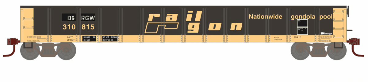 Athearn 8184 HO Scale 52' Mill Gondola Ex-Railgon Rio Grande D&RGW 340 ...