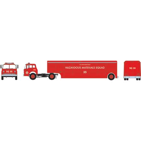Athearn 92464 HO Scale Ford C Tractor with Trailer Hazmat City Fire De ...