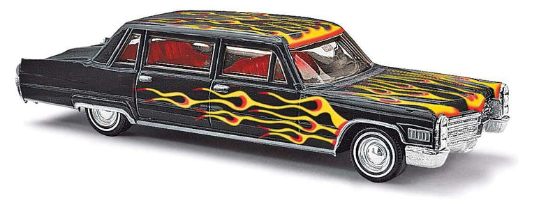 Busch 42964 HO Scale 1966 Cadillac Limo Crazy Car with Flames — White ...