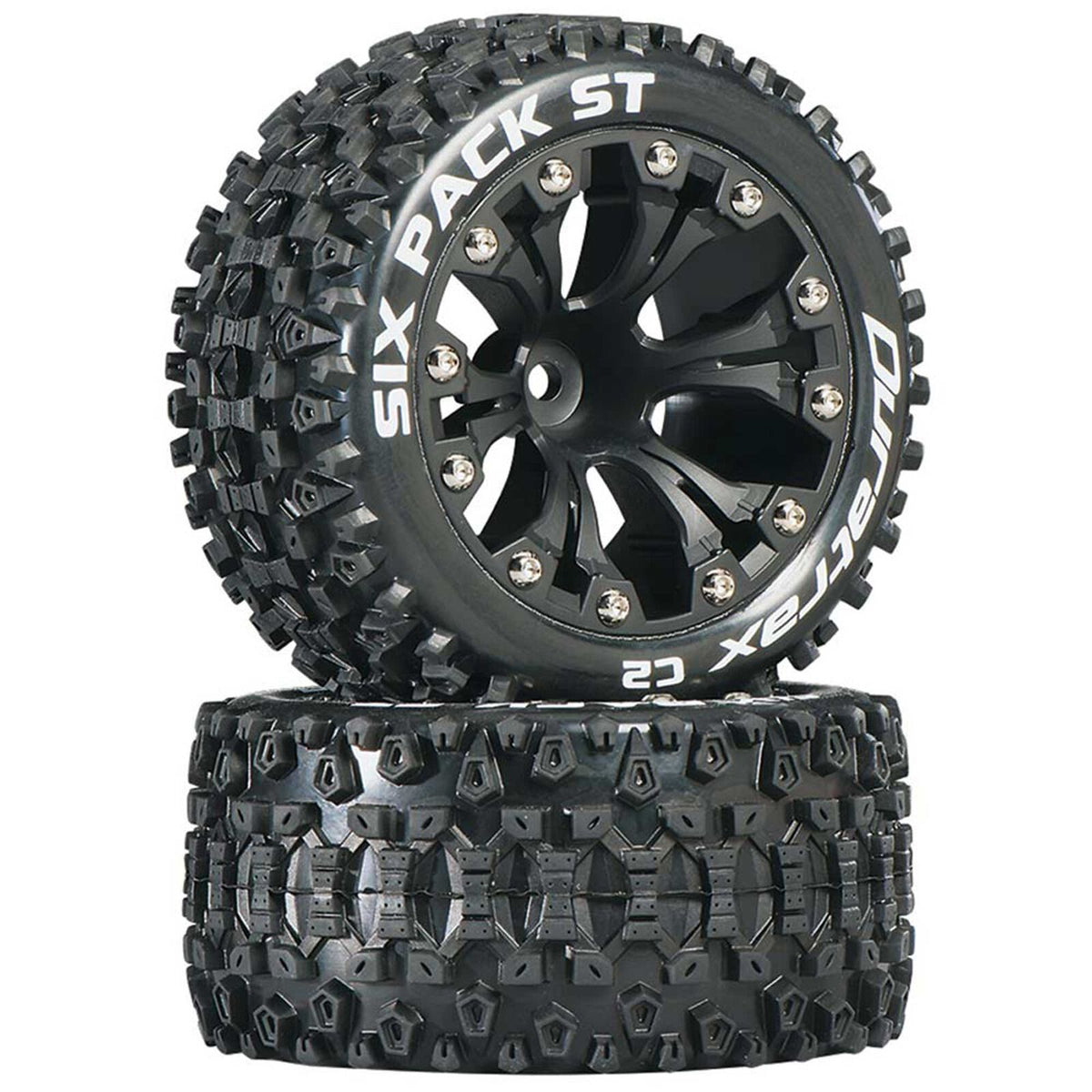 Duratrax C3562 Six Pack ST 2.8" 2WD C2 Tires Mounted on Black Wheels ...