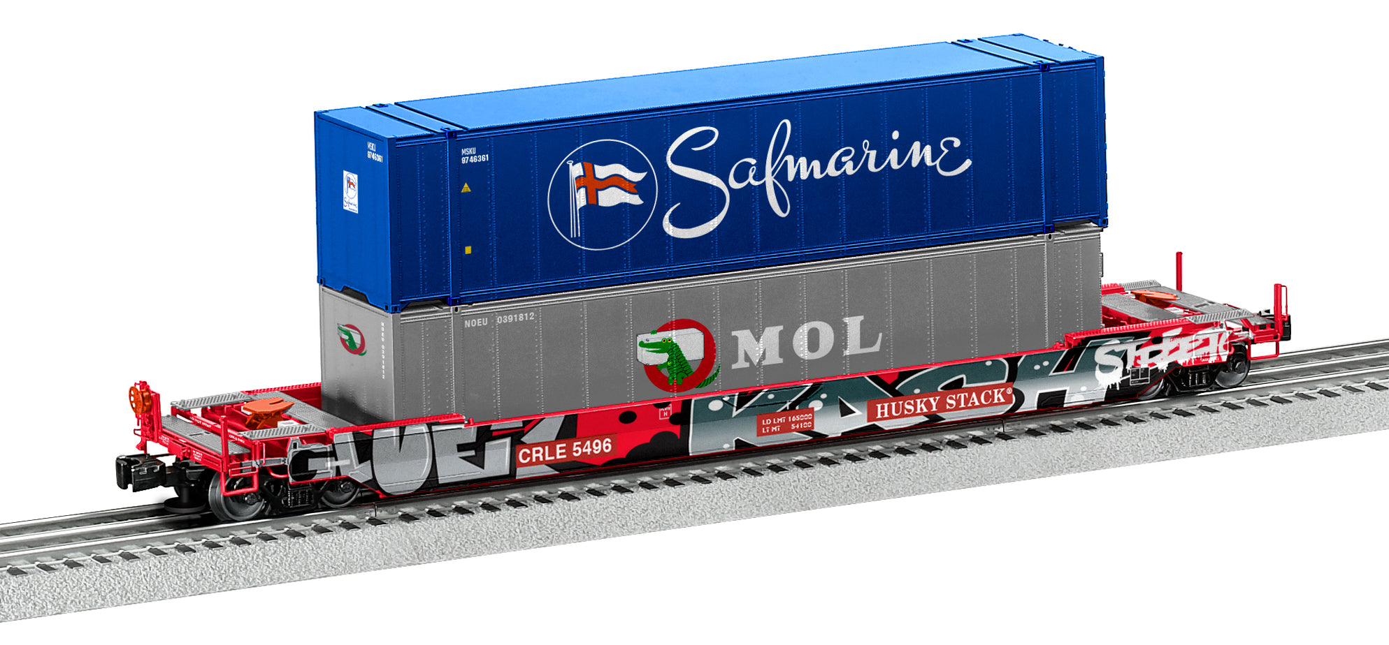 Lionel 2226582 O Scale Husky Stack Well Car with Graffiti Coe Rail CRL ...