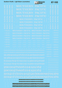 Microscale Decals 87-105 HO Scale Southern Pacific Light Steam Locomot ...