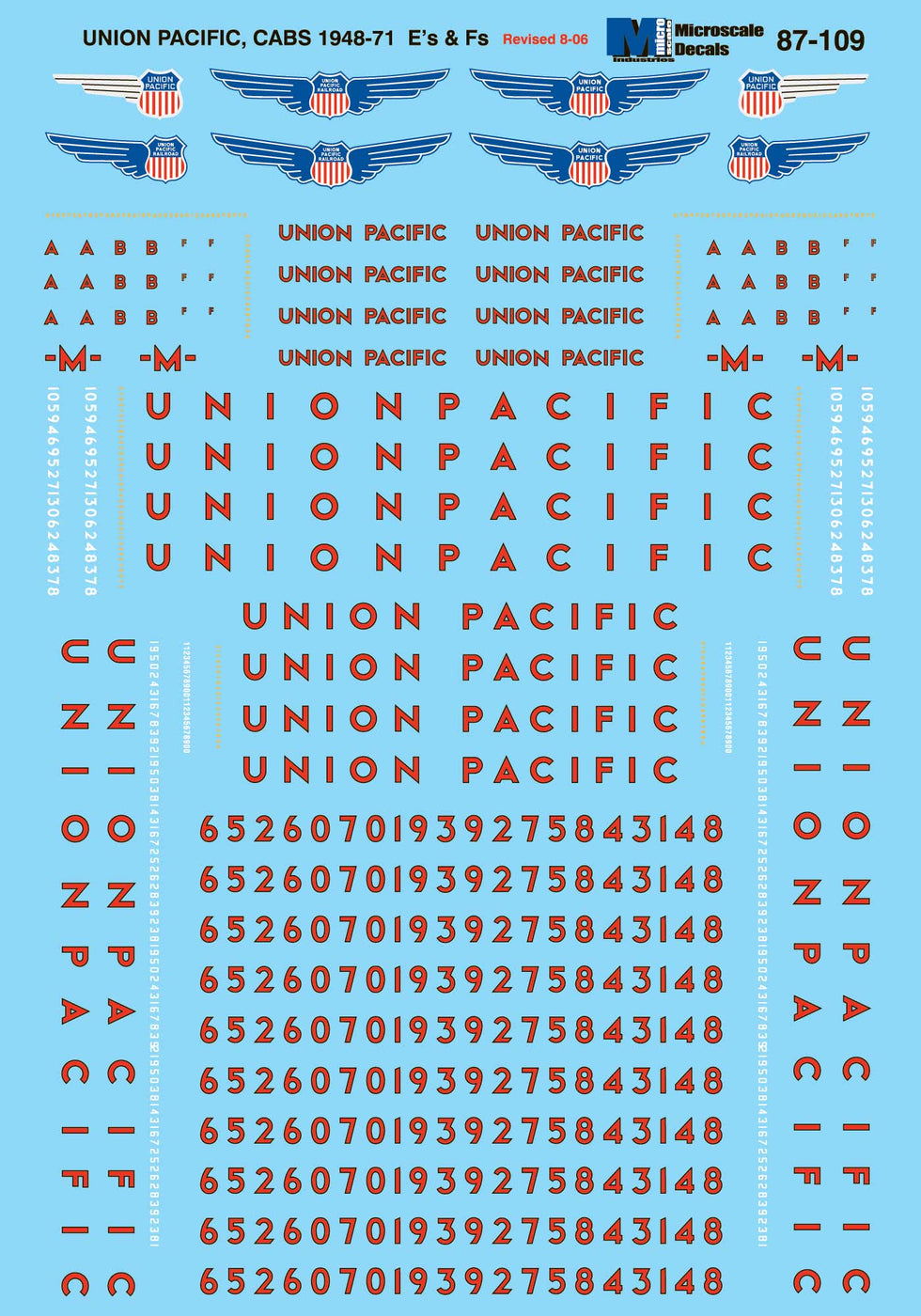 Microscale Decals 87-109 HO Scale Union Pacific UP E and F Unit Diesel ...