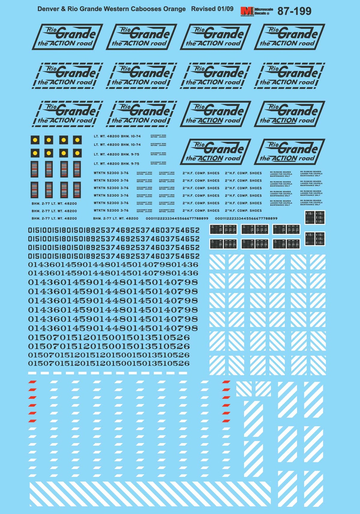 Microscale Decals 87-199 HO Scale Rio Grande D&RGW Cabooses (1972-1991 ...