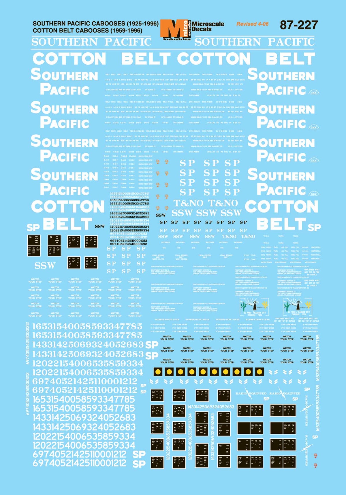 Microscale Decals 87-227 HO Scale Southern Pacific & Cotton Belt Caboo ...