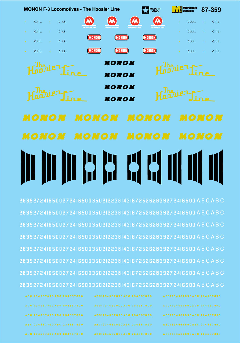 Microscale Decals 87-359 HO Scale Monon F3 Diesel "The Hoosier Line ...