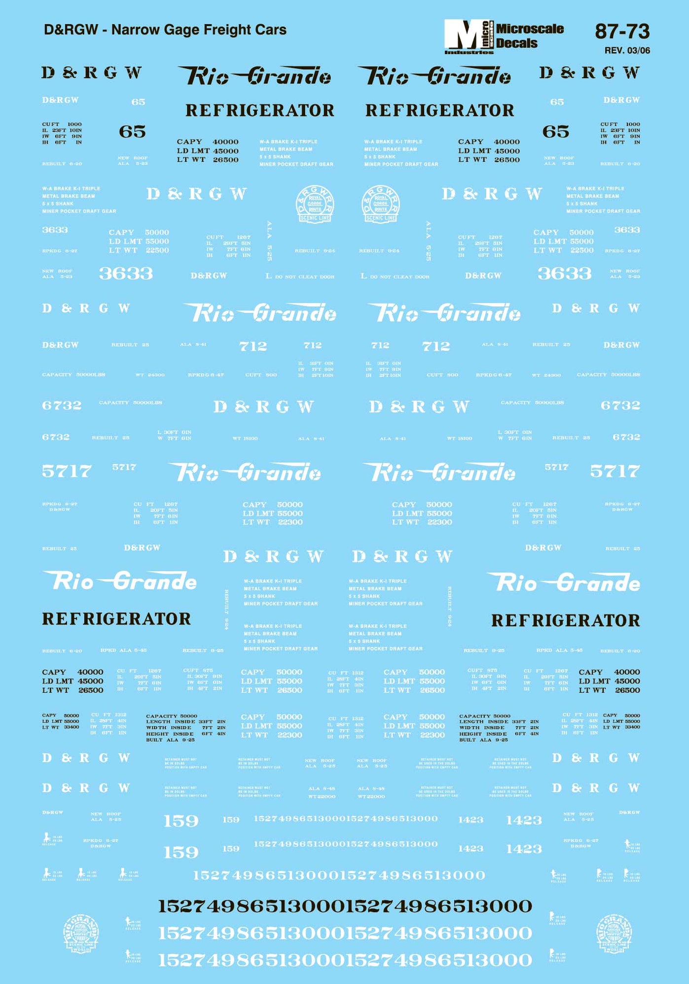 Microscale Decals 87-73 HOn3 Scale Narrow Gauge Rio Grande Freight Car ...