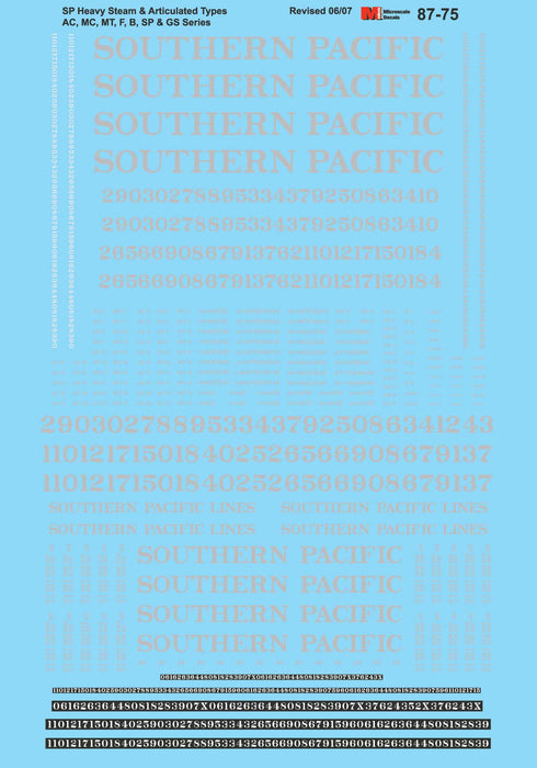 Microscale Decals 87-75 HO Scale Southern Pacific Heavy Steam Locomoti ...