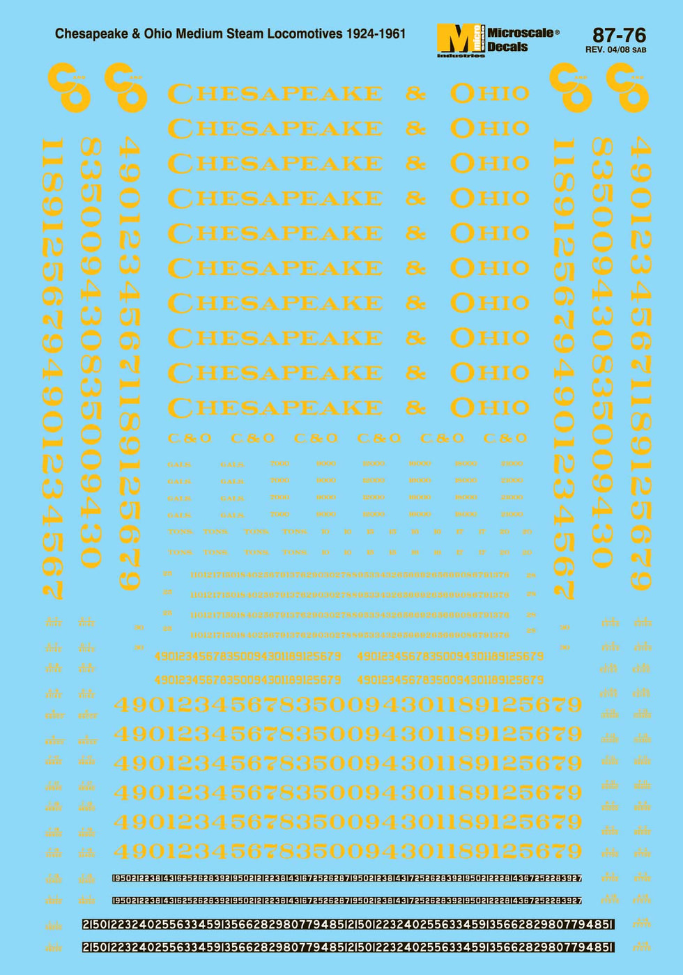 Microscale Decals 87-76 HO Scale Chesapeake & Ohio C&O Steam Locomotiv ...