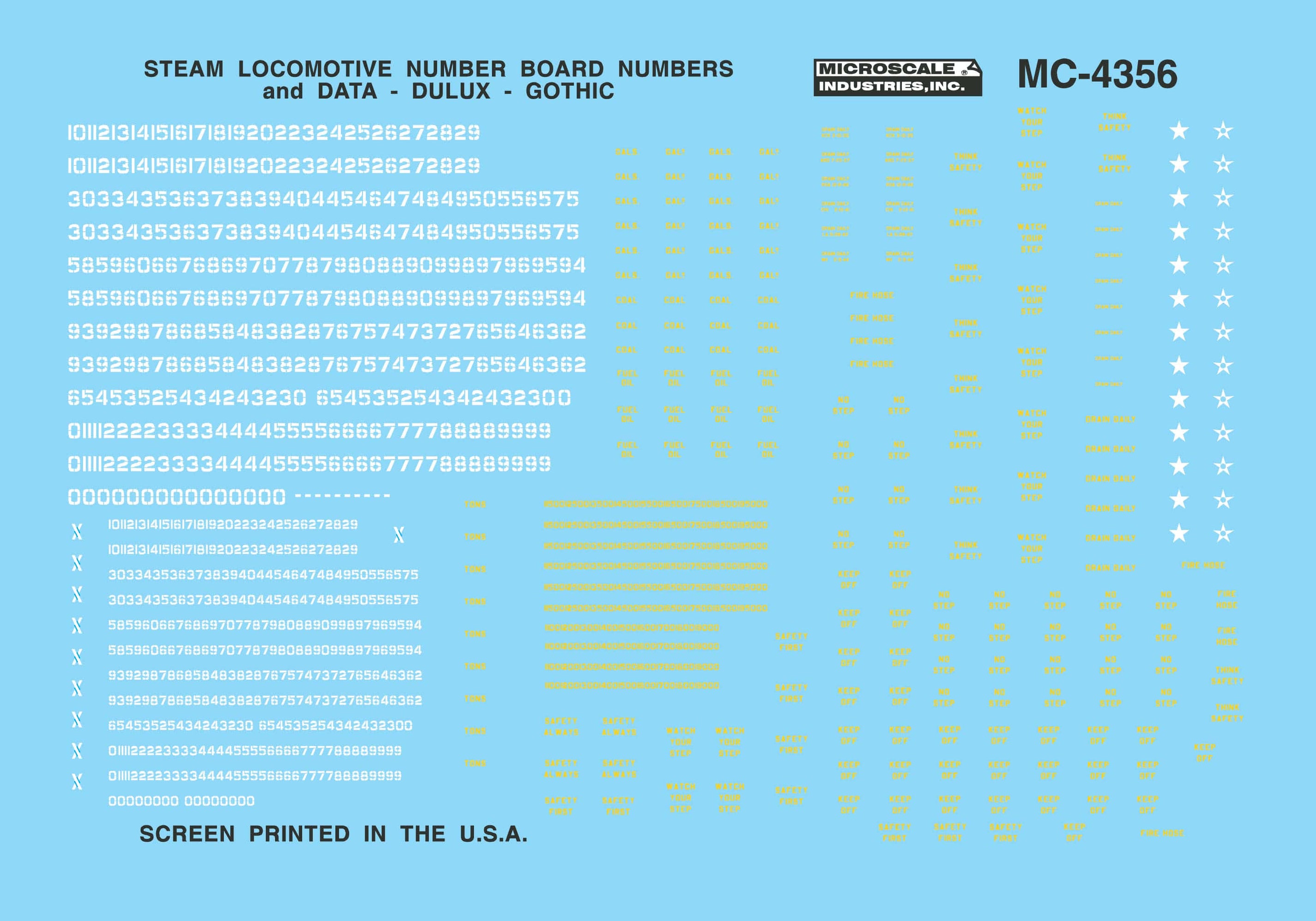 Microscale Decals MC-4356 HO Scale Steam Locomotive Data and Number Bo ...