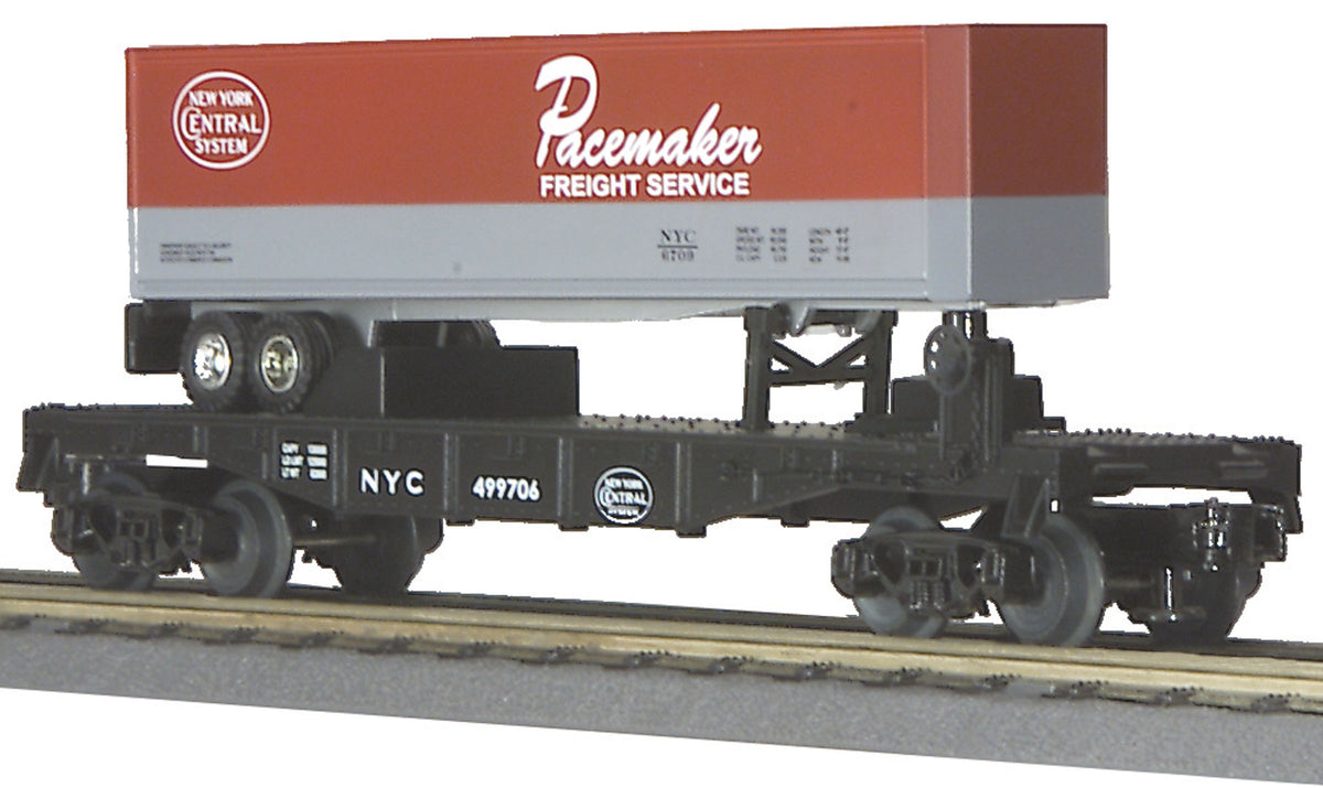MTH Railking 30-7608 O Gauge NYC 499706 Flatcar with Pacemaker Trailer ...