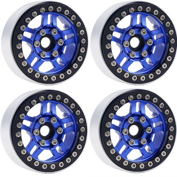 Powerhobby 5053 Blue Aluminum 1.9" B4 Beadlock Wheels with 9mm Hubs 4 ...