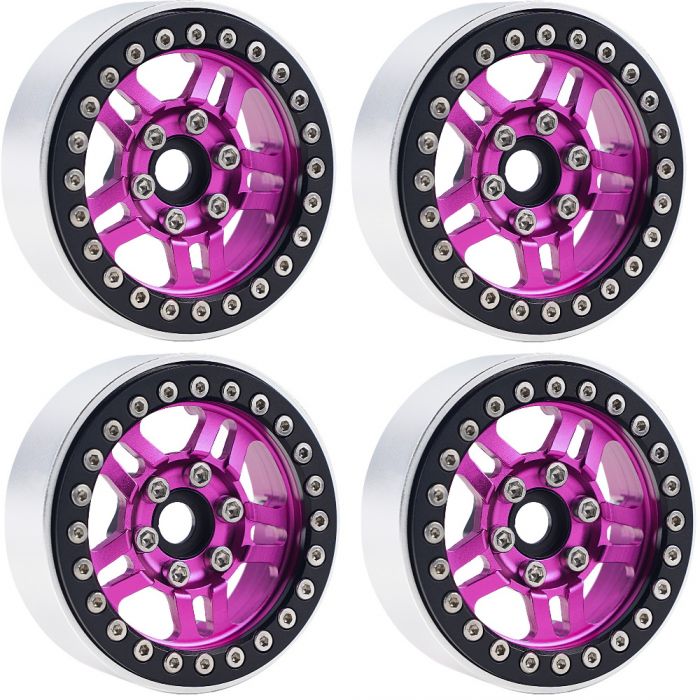 Powerhobby 5053 Pink Aluminum 1.9" B4 Beadlock Wheels with 9mm Hubs 4 ...