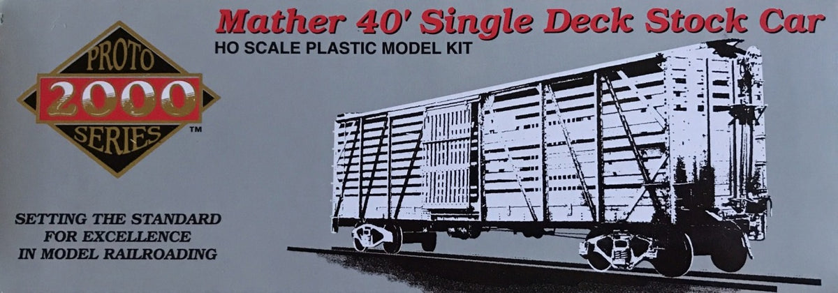 Proto 2000 433-21207 HO Scale 40' Mather Single Deck Stock Car Kit Gre ...