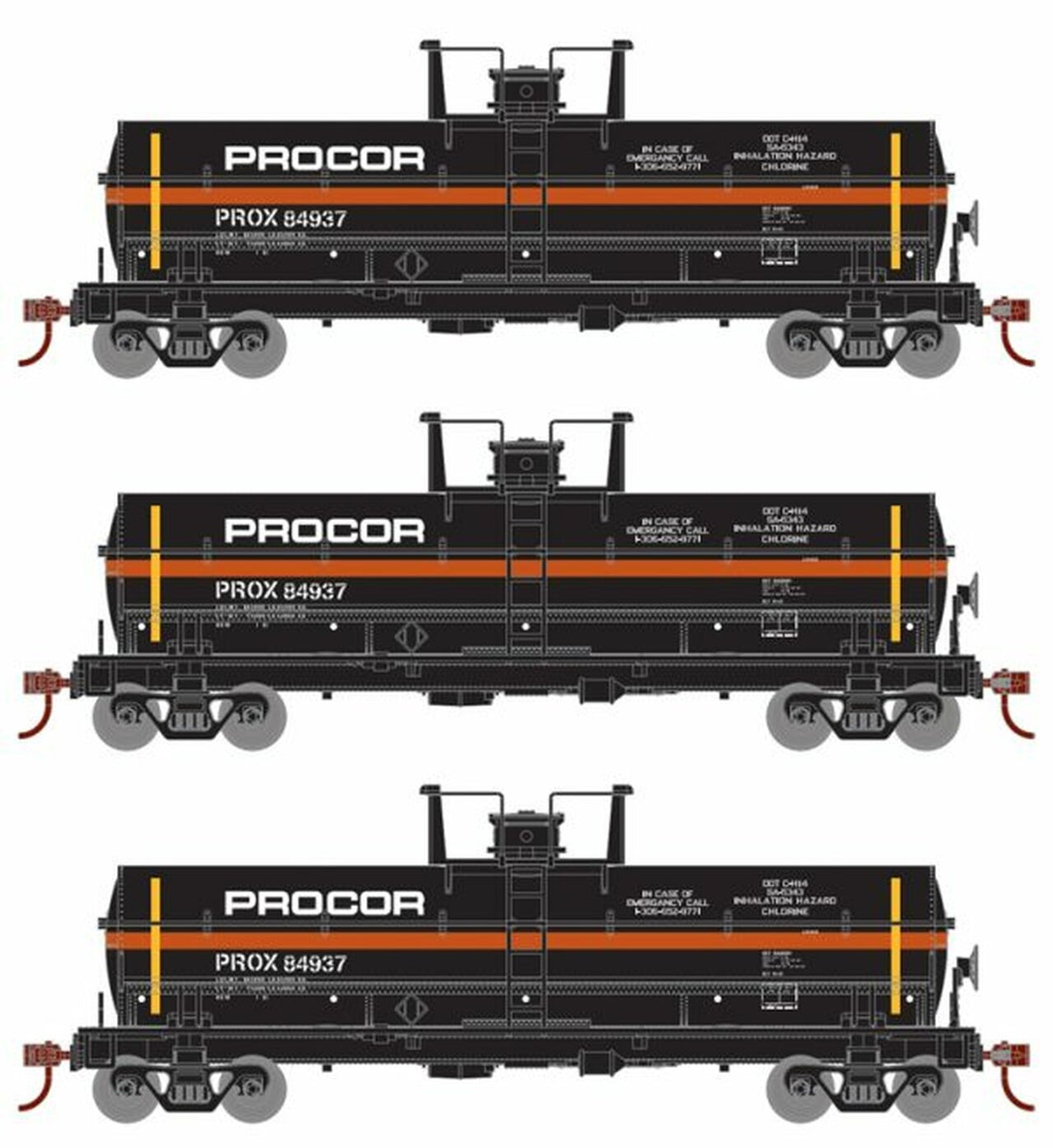 Roundhouse 1116 HO Scale Chemical Tank Car PROCOR PROX 3 Pack — White ...