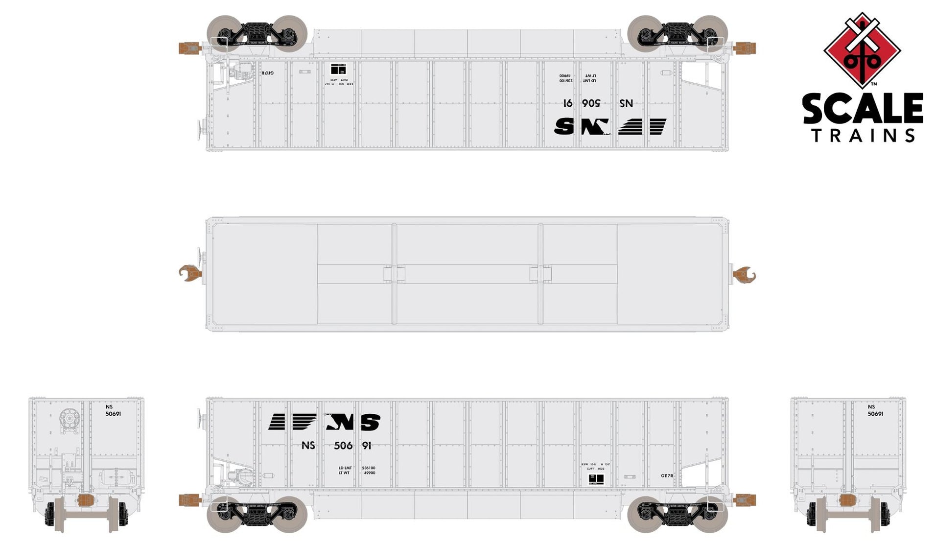 ScaleTrains Operator HO Scale Bethgon Coal Gondola Norfolk Southern NS ...