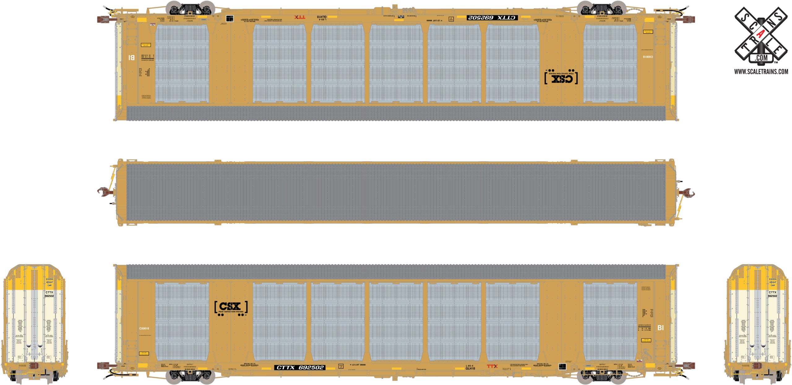 ScaleTrains Rivet 32758 HO Scale Gunderson Multi-Max Autorack CSX/CTTX ...