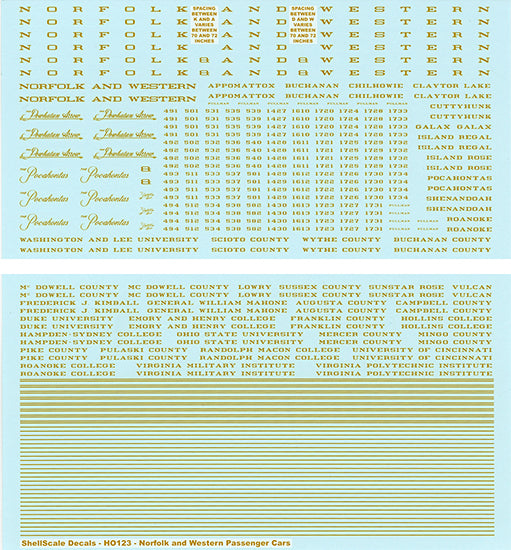 ShellScale Decals HO123 HO Scale Norfolk and Western Passenger Cars ...